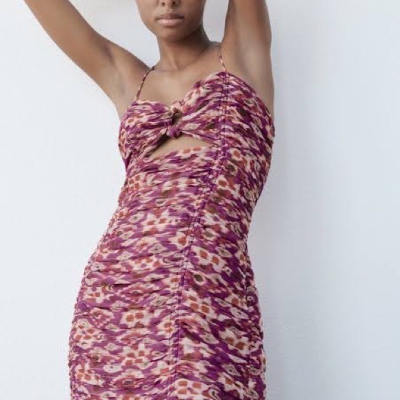 Zara | Dresses | Zara Chiffon Ruched Front Cutout Knot Mini Dress Nwt | Poshmark
